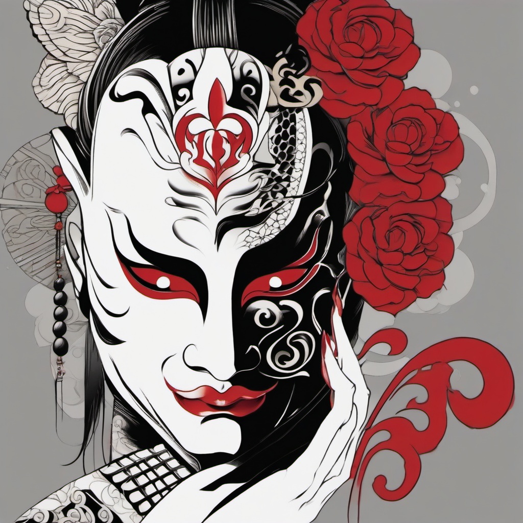 Japanese Kabuki Mask Tattoo Simple Color Tattoo,white