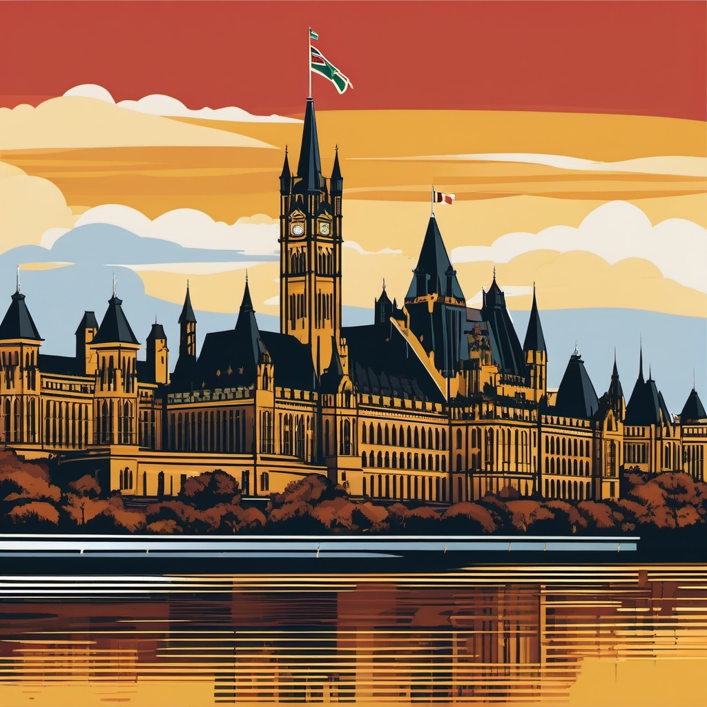Ottawa Clipart - Parliament Hill And Ottawa River, Color