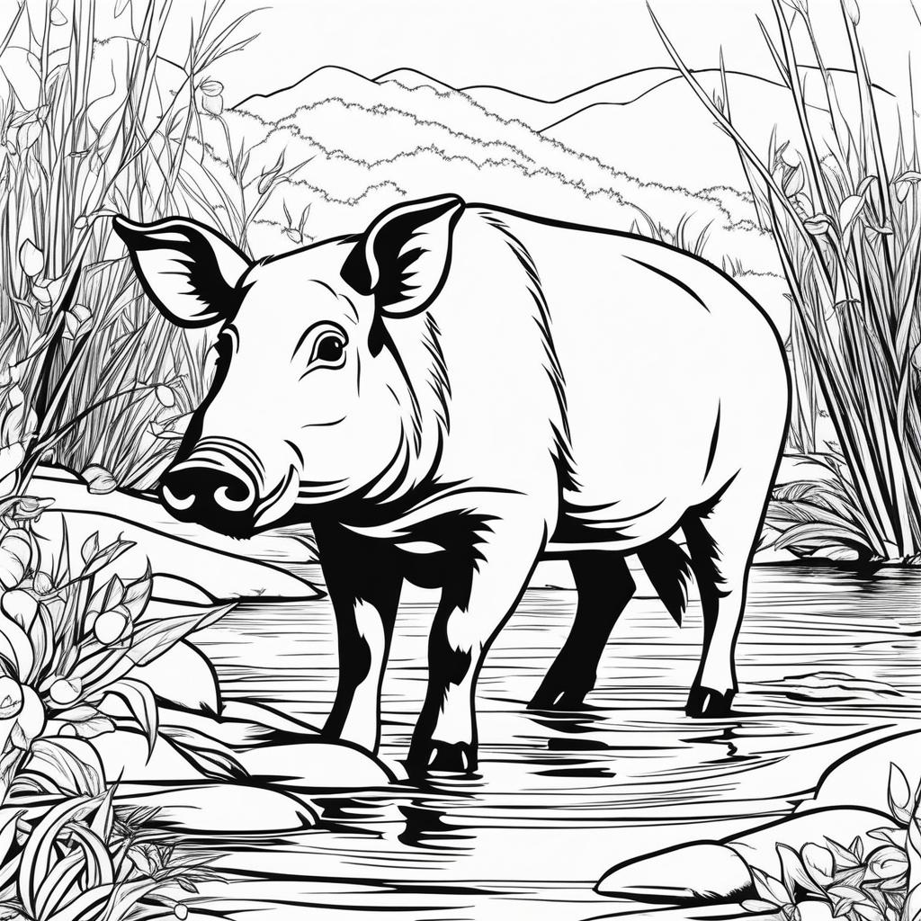 Red River Hogs Cute Animals Coloring Page