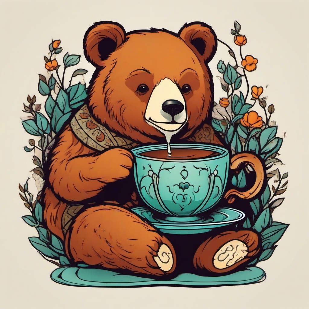 Sleepytime Tea Bear Tattoo Simple Vector Color Tattoo