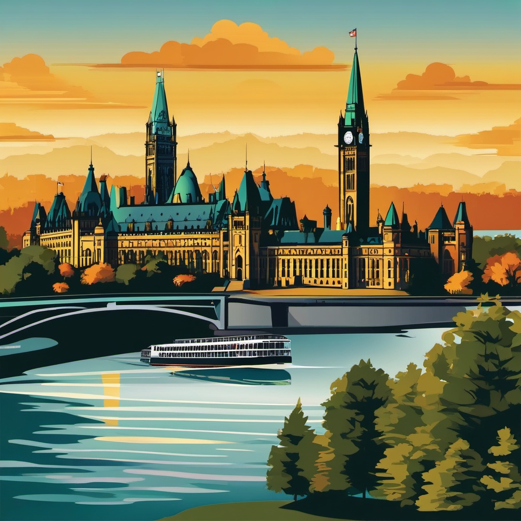 Ottawa Clipart - Parliament Hill And Ottawa River, Color