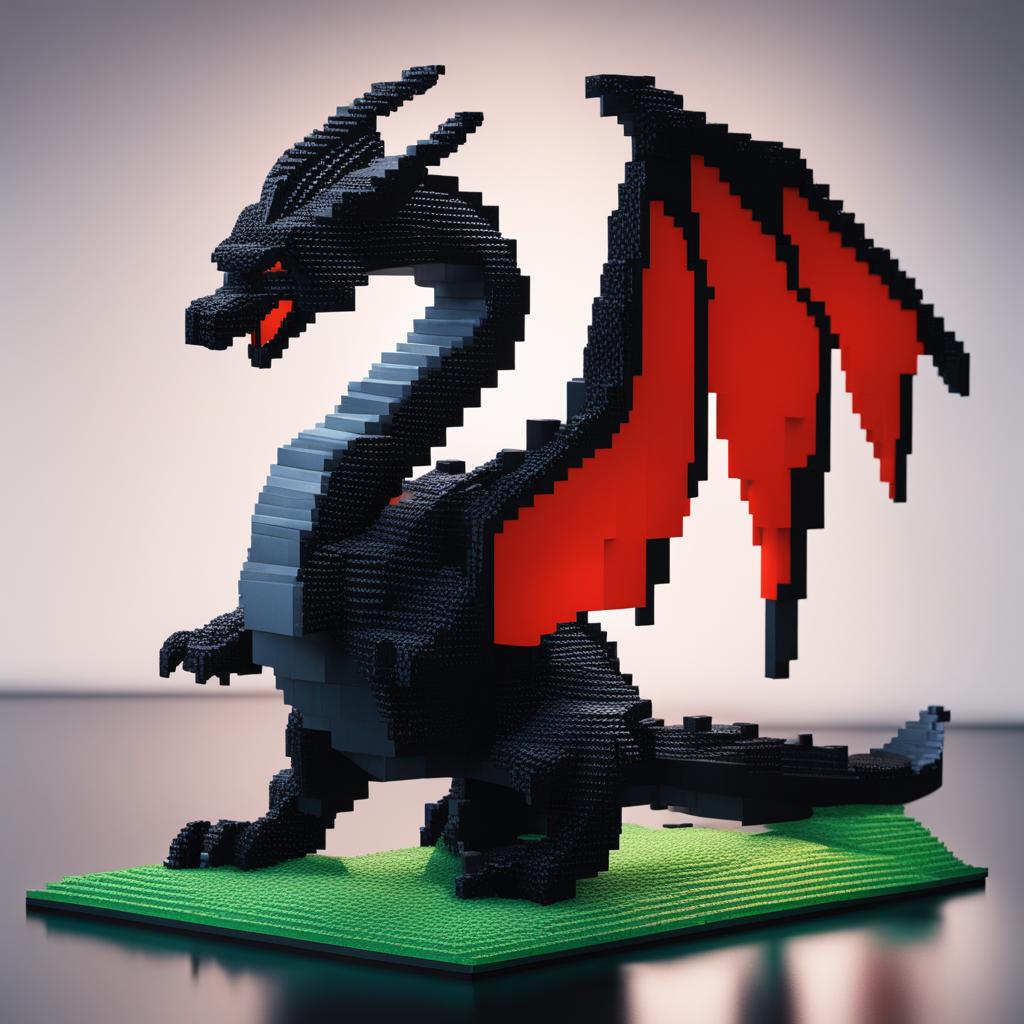 Pixel Dragon Inhabiting A Digital World, Its Form Composed