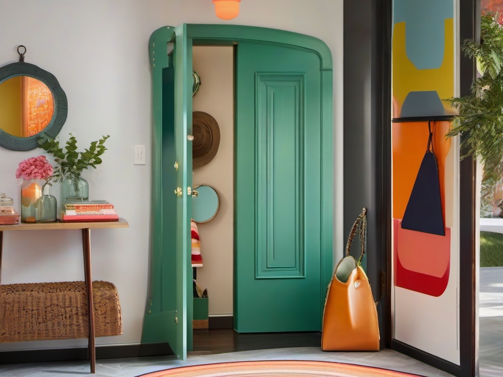 Retro Entryway Features Colorful Accents, Playful Decor,