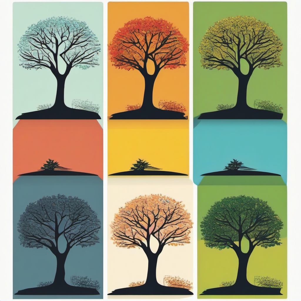 Tree In Four Seasons Sticker - Tree Depicted In All Four