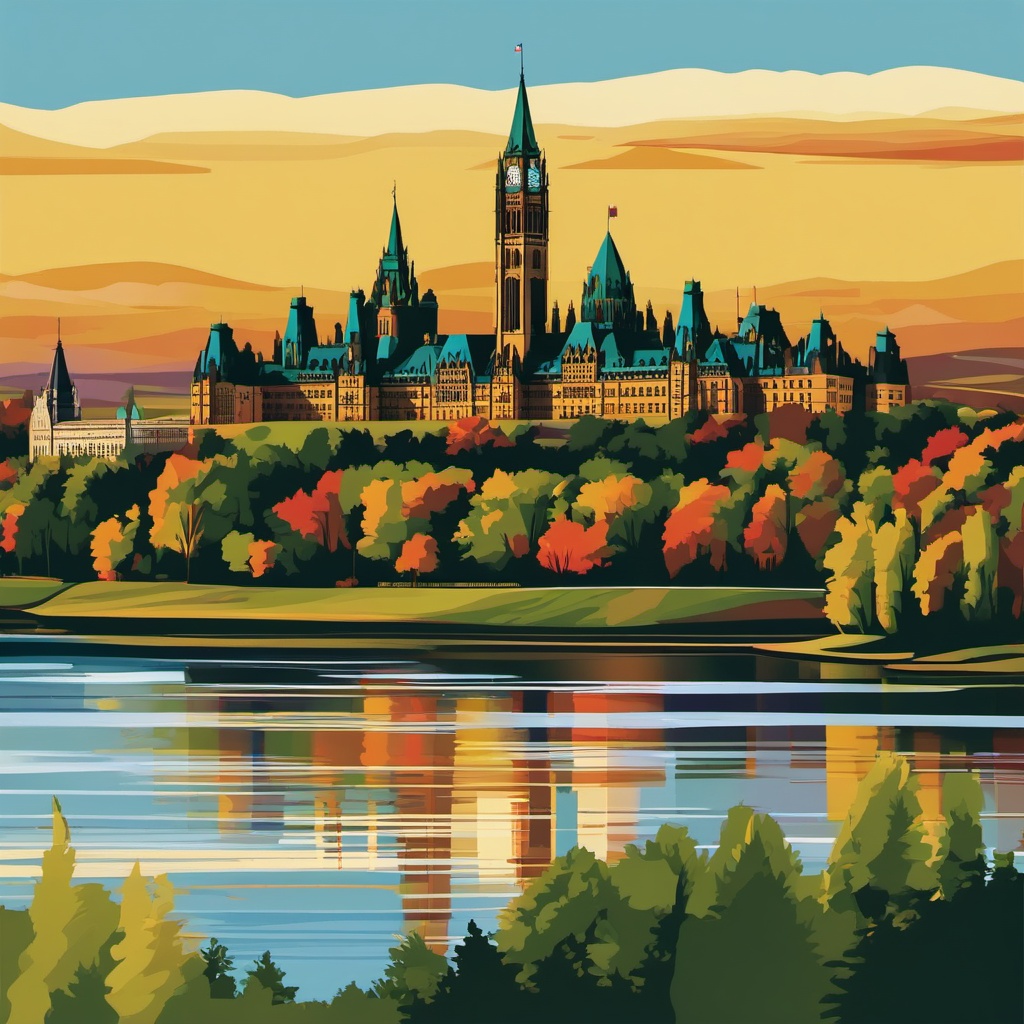 Ottawa Clipart - Parliament Hill And Ottawa River, Color