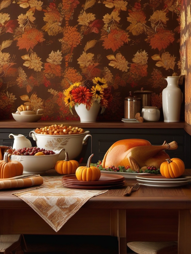 Cozy Kitchen Thanksgiving Wallpaper Intricate Details,
