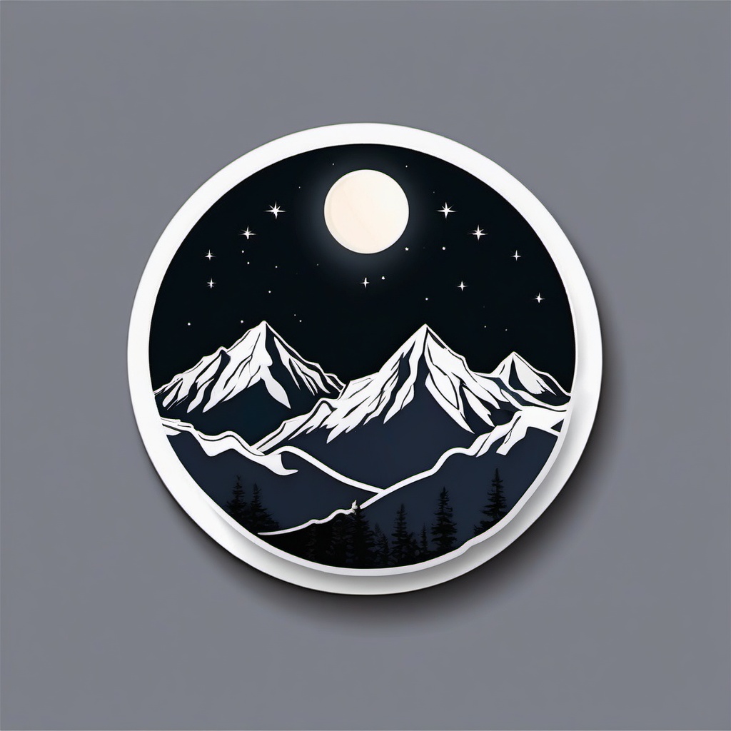 Moon With Mountains Sticker - Crescent Moon Over Towering