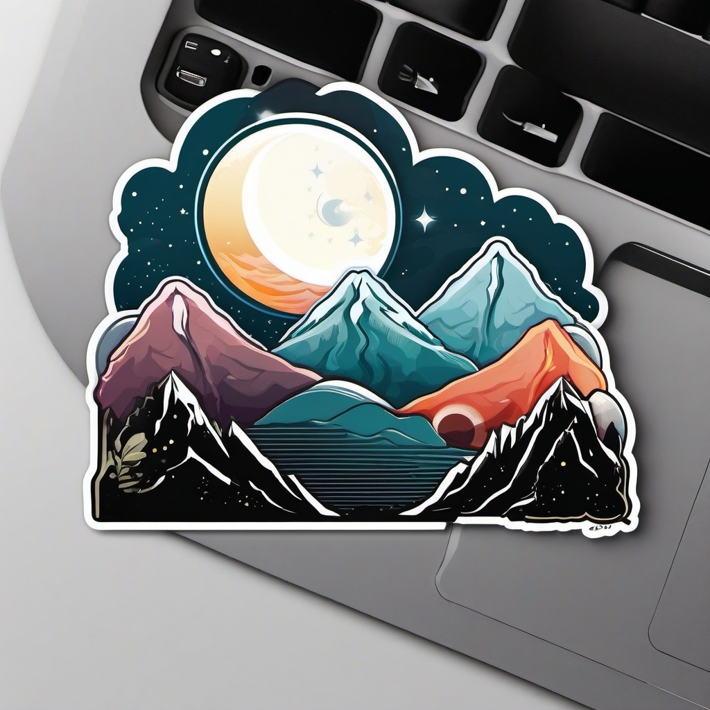 Moon With Mountains Sticker - Crescent Moon Over Towering