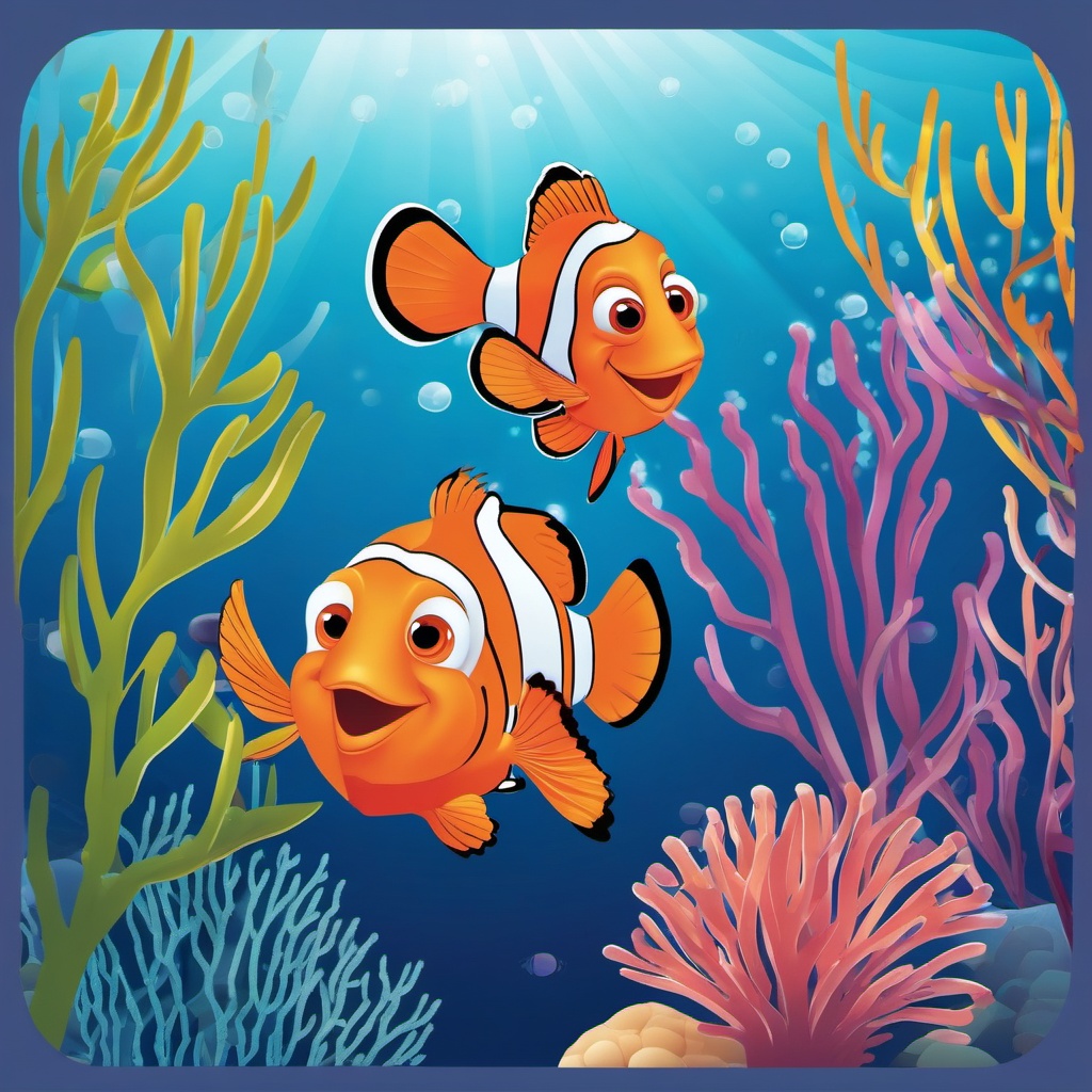 Nemo Exploring The Coral Reef Clipart Simple, 2d Flat