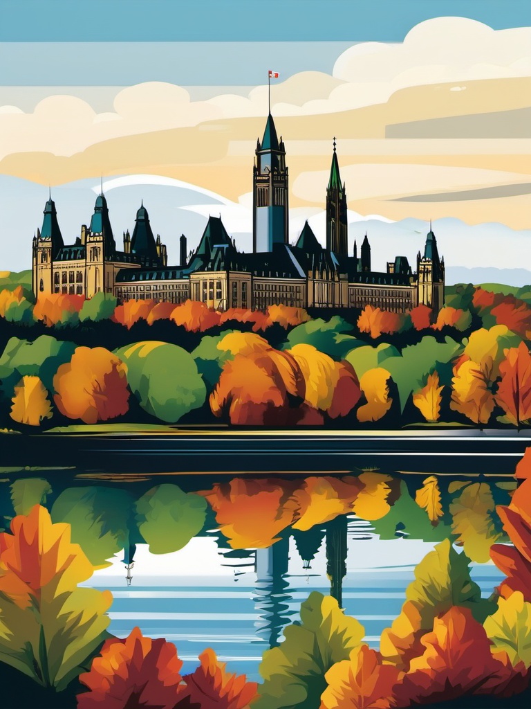 Ottawa Clipart - Parliament Hill And Ottawa River, Color